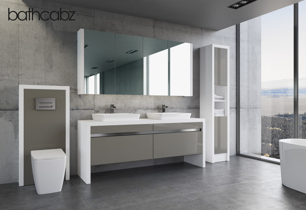 VANITY WASHSTAND UNIT 1900MM LATTE/WHITE MATT WITH TALL/WALL UNIT ...